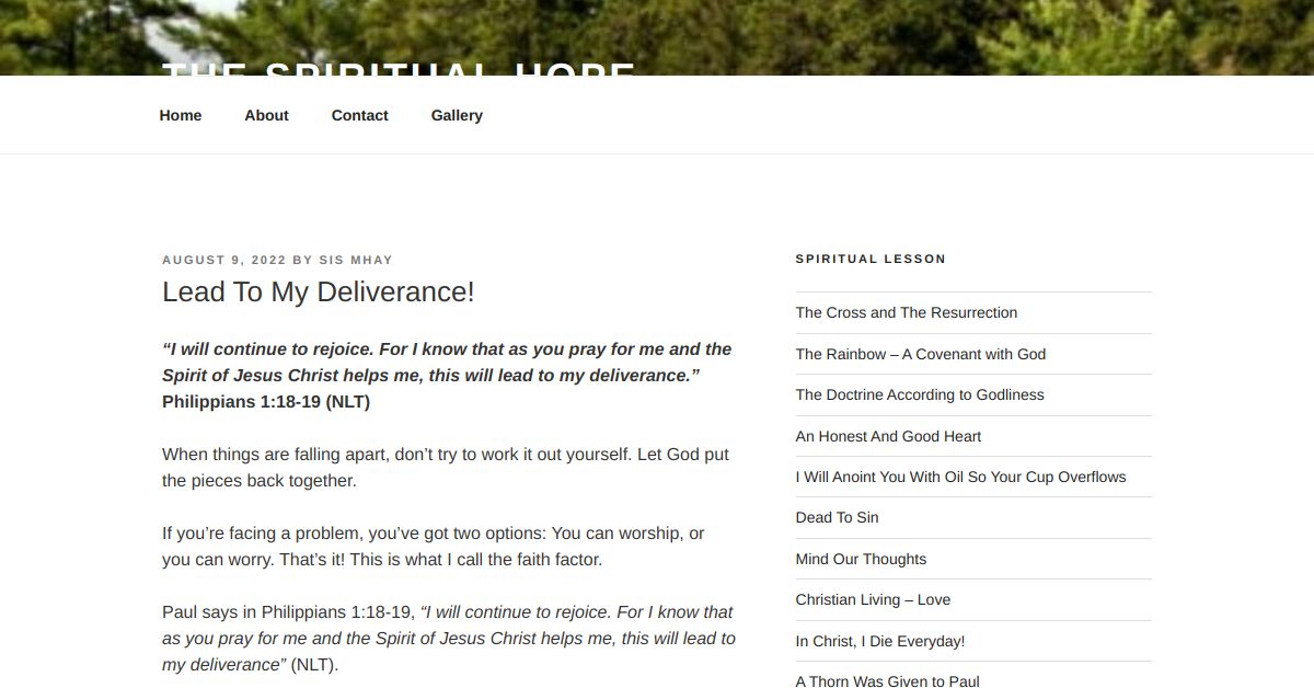 Lead To My Deliverance! – The Spiritual Hope