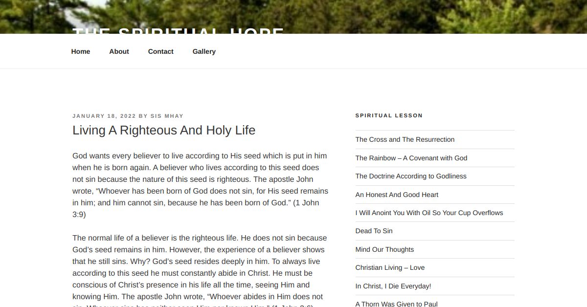 Living A Righteous And Holy Life – The Spiritual Hope